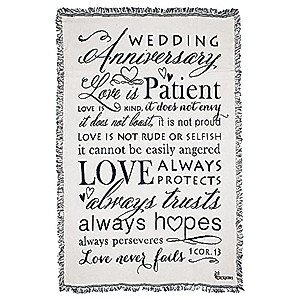Dicksons Wedding Anniversary 1 Corinthians 13 White 48 x 68 All Cotton Tapestry Throw Blanket