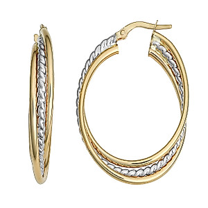 Kooljewelry 10k Two-tone Gold Overlapping Oval Hoop Earrings