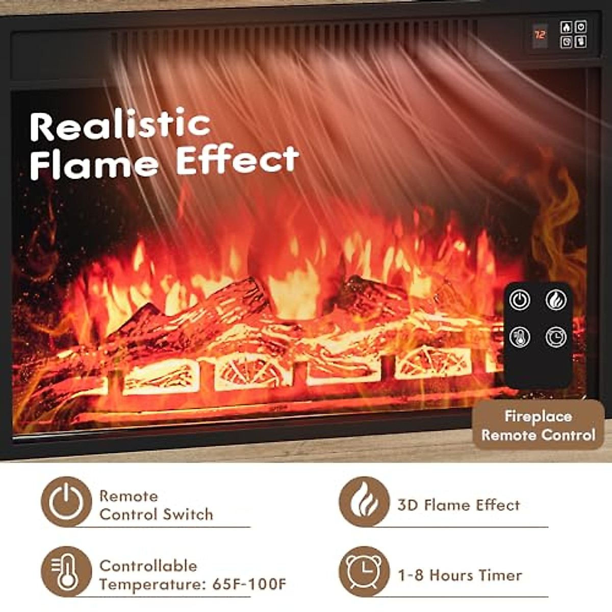 YESHOMY Electric Fireplace TV Stand for Televisions up to 65+ Inch, Media Entertainment Center Console Table with Four Open Storage Shelves & Cabinets, 58 Inch, Barnwood