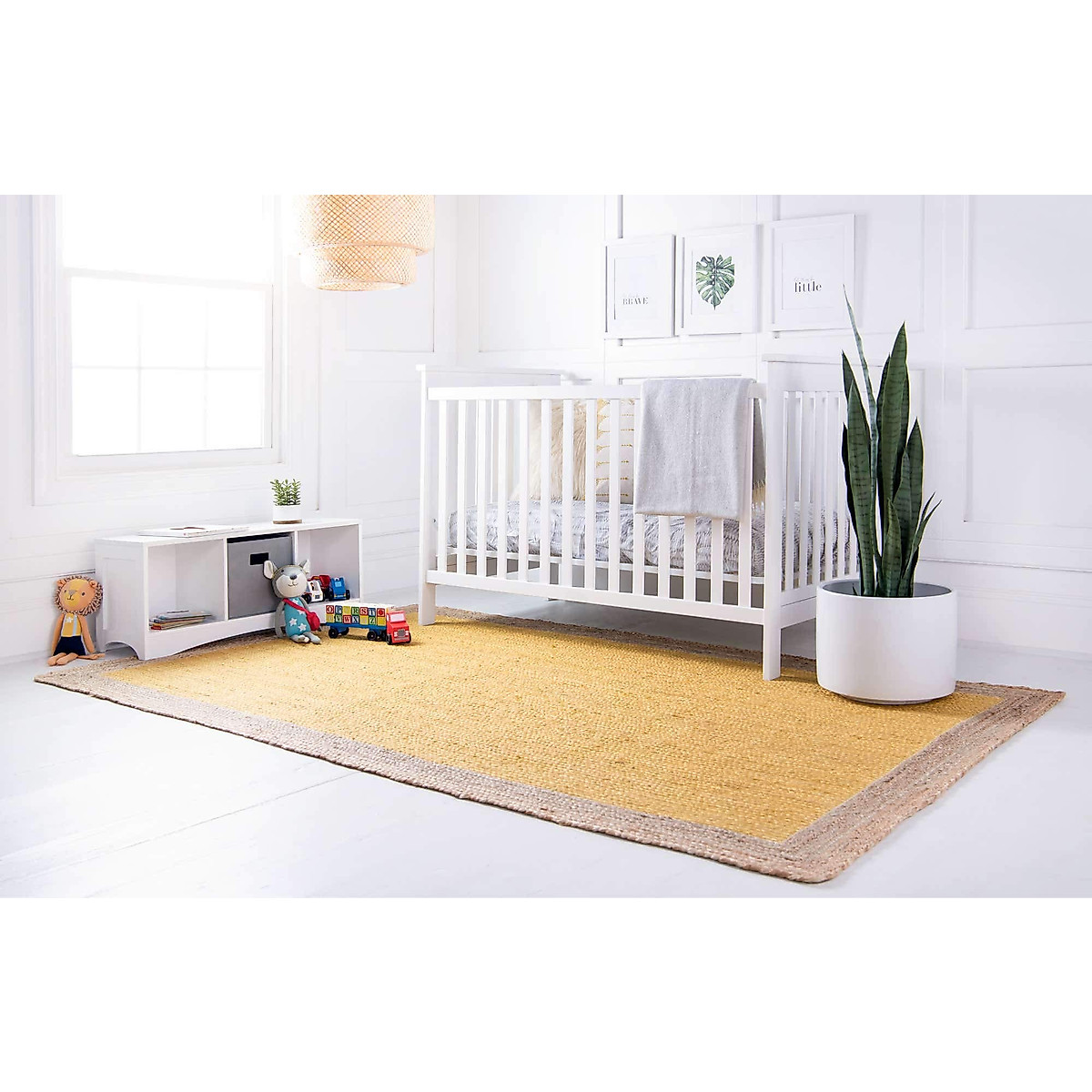 Unique Loom Braided Jute Collection Classic Quality Made Natural Hand Woven with Solid Color Detail, Area Rug, Rectangular 4' 0" x 6' 0"