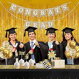 Melsan Disposable Table Cloth for Rectangle Tables, 3 Pack Black and Gold Plastic Table Cloths for Graduation, Retirement, 50th Birthday Party Decorations, 54×108 in