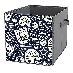 Baseball Collapsible Storage Bins Basics Folding Fabric Storage Cubes Organizer Boxes with Handles