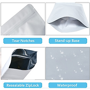 100 Pack Matte White Mylar Bags Stand Up - 4 x 6 Inches Resealable Mylar Ziplock Bags Food Storage Foil Pouch