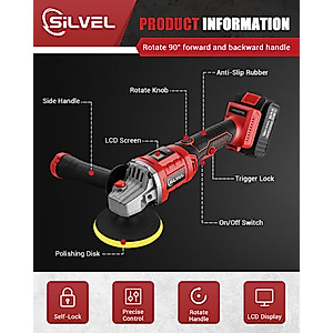 SILVEL Cordless Angle Grinder, 21V Cordless Grinders Tools with 3.0Ah Lithium-Ion Battery, Charger, 2 Position Handle, 4-1/2inch with 8500RPM Brushless Motor Cordless Grinder for Metal, Wood
