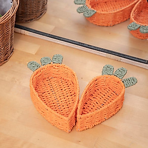 YRMT Small Storage Baskets for Entryway, Carrot Shape Decorative Bowl Basket, Paper Rope Woven Basket Organizer for Candy, Keys, Wallet, Cute Home Decor Set of 2