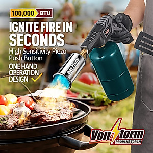 Cooking Torch Kitchen Blow Torch - Grill Gun Propane Torch with 100,000 BTU, Adjustable Flame, Sous Vide Torch, Culinary Torch for Searing steaks, Meat, Food, Lighting Campfires, BBQ