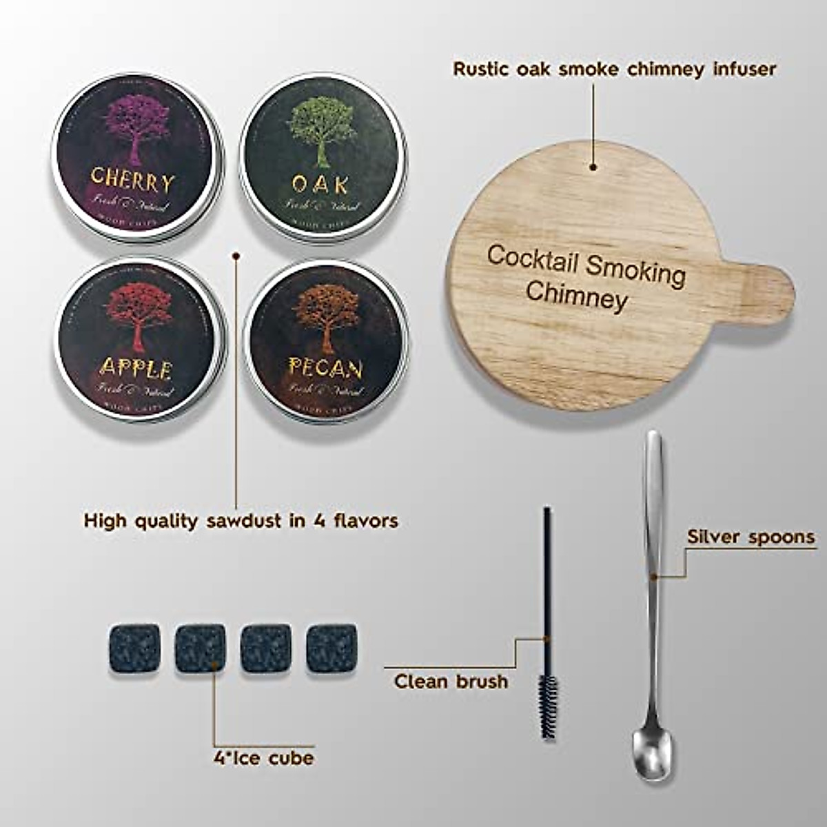 Cocktail Smoker Kit with 4 Flavors Wood Chips, Old Fashioned Smoker Kit with Lid, Whiskey Smoker Gifts for Men, Bourbon Smoker Kit Gifts for him, Drink Smoker Infuser Kit, Mixologist Tool for Home Bar