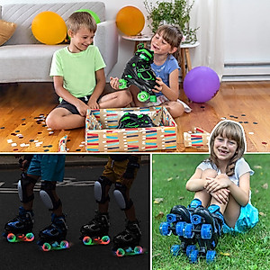 Kids Roller Skates for Boys - Black for Big Kids Age 7 8 9 10 - Adjustable All Light up Wheels Indoor Outdoor Sports Birthday Gift for Son and Grandson