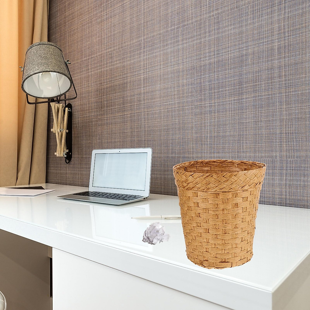 DEARMAMY Wicker Trash Can - Woven Wicker Waste Basket Round Rattan Waste Paper Bin Office Garbage Can Rubbish Basket Laundry Hamper for Kitchen Home Office