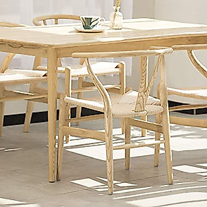 Tomile Solid Wood Wishbone Chair Y Chair Mid-Century Armrest Dining Chair, Hemp Seat (Ash Wood - Natural Wood Color)
