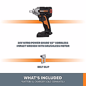 WORX Nitro WX272L.9 20V Power Share 1/2” Cordless Impact Wrench with Brushless Motor (Tool Only)