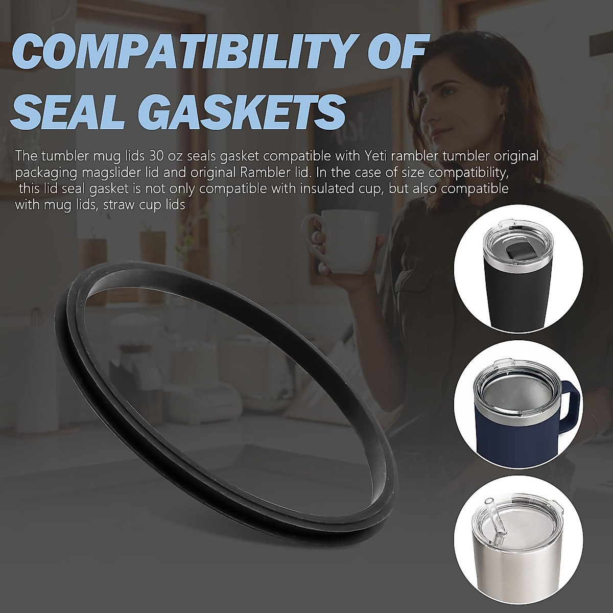Tumbler Cup Lids Seal Gasket 30 Oz for Yeti Tumbler Mugs, Silicone Lids Seals Gaskets Not Rubber Replacement for Yeti O-Ring Rambler Stainless Steel Insulated Tumbler Mug Fit for Ozark Trail, 8 Pcs