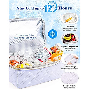 GLORIEROO® Lunch Bag Women Men, Large Insulated Lunch Box Tote Cooler - Stylish Vegan Leather 2 Tier Lunch Bag with Adjustable Shoulder Strap for Adults Travel Work, Purple