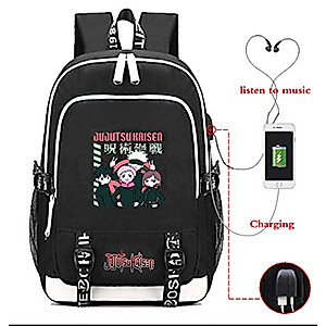 TIMMOR MAGIC Anime Jujutsu Backpack with USB Charging Port, School Bookbags for Women Men. (Black1) One Size