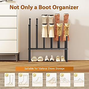 PLKOW Boot Rack Organizer, Metal Free Standing Shoe Racks for Tall Boots, 2 Tier Boot Holder Fits for 6 Pairs, Boot Storage Organizer for Entryway, Garden, Outdoor, Bedroom