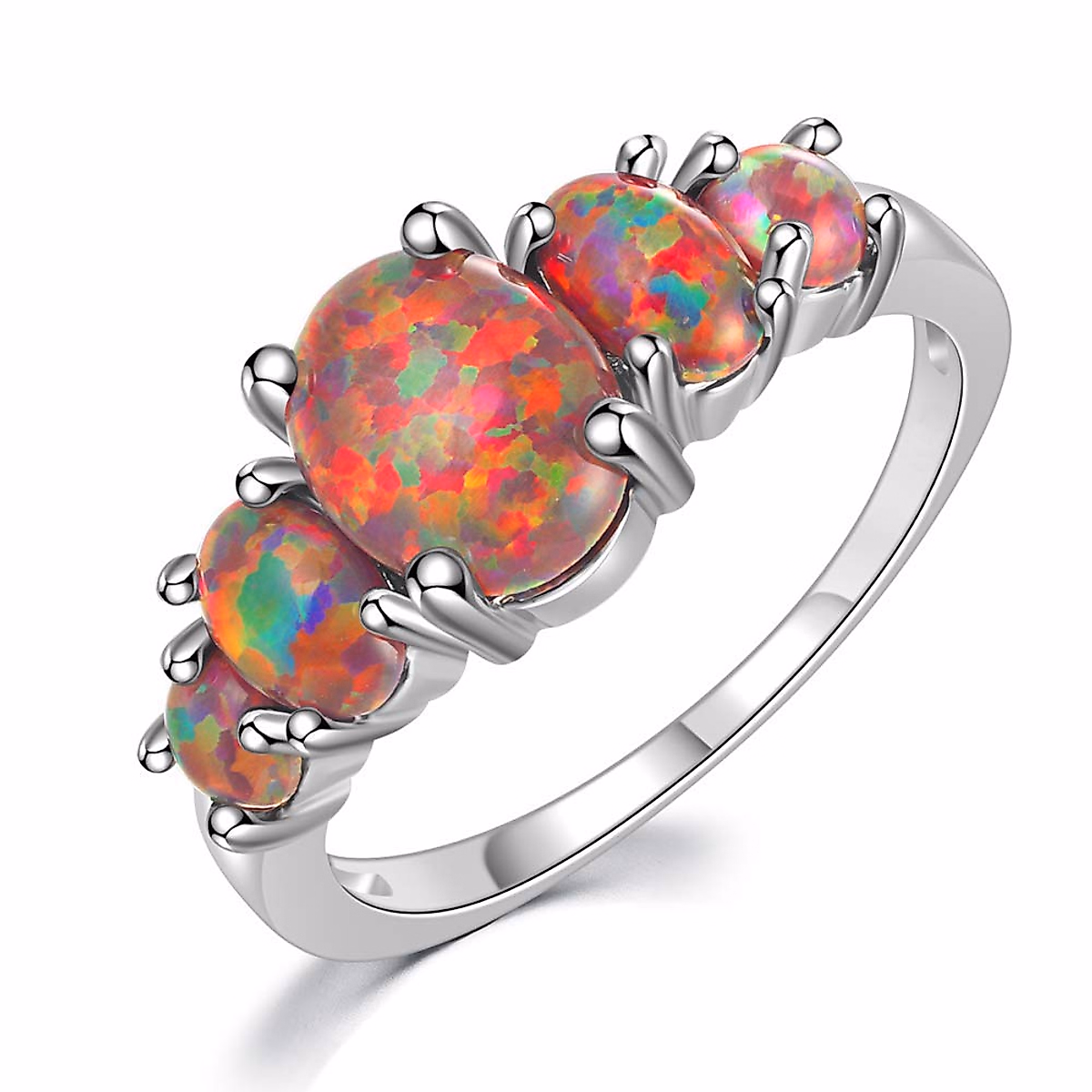 CiNily Orange Fire Opal Ring Women Jewelry Silver Plated Gemstone Ring Size 7