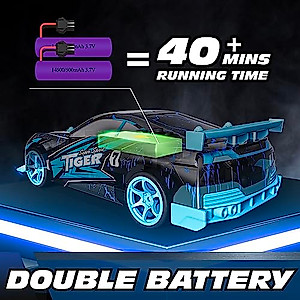 Tecnock Rc Drift Car for Kids, 2.4GHz 4WD Remote Control Car for Boys 8-12, 1/24 Rc Car with Lights and Replacement Tires, Toy Car Gifts for Boys Girls,Blue