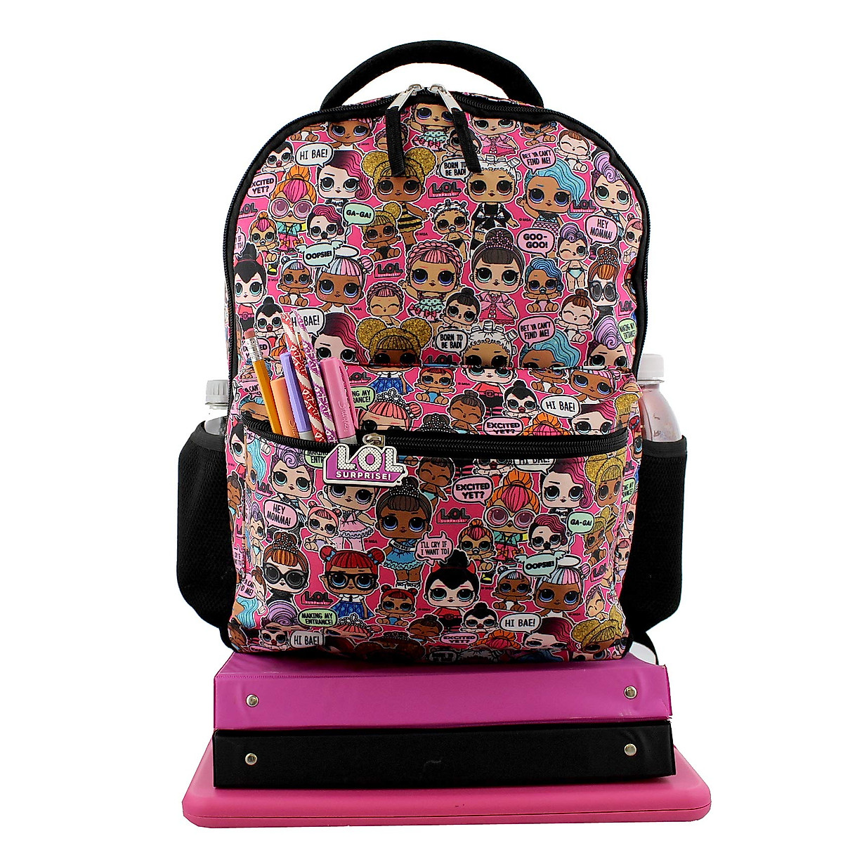 L.O.L. Surprise! Dolls Girls 16" School Backpack (One Size, Black/Pink)