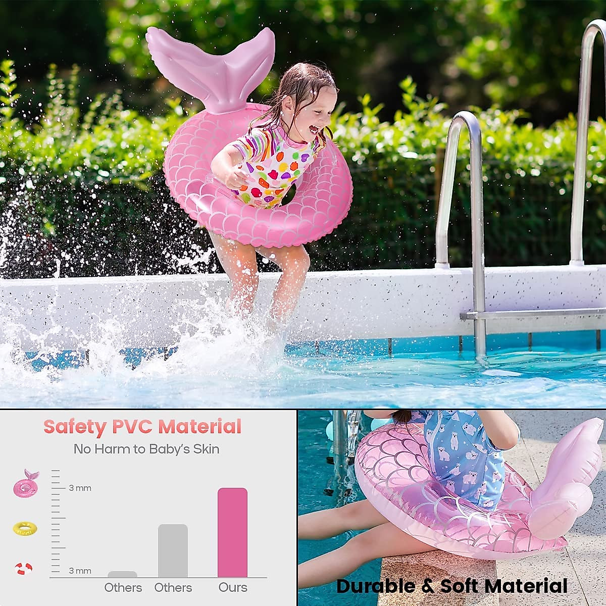 Baby Swimming Float,Inflatable Baby Swim Ring with Seat for Infant/Toddler 6-48 Months,Children Waist Float Ring(Pink)