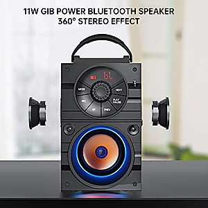 Portable Bluetooth Speakers with Light, Wireless Big Speakers with Subwoofer, FM Radio, LED Lights, EQ, Booming Bass, Bluetooth 4.2 Stereo Loud Outdoor/Indoor Retro , for Home, Camping, Travel
