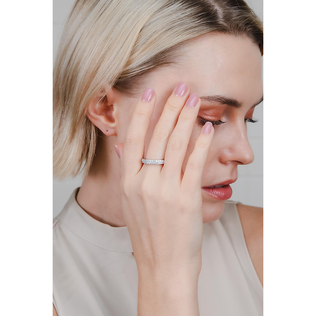 Hoops & Loops Sterling Silver Cubic Zirconia 2-row Round-cut Eternity Band Ring