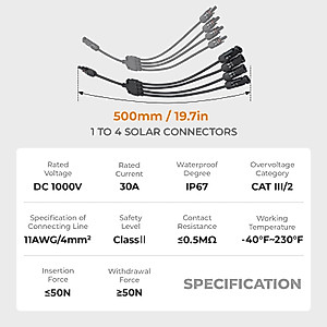 Pjerjzn Solar Panel Connector 4 to 1 Solar Y Branch Solar Panel Splitter 30A 4mm² Solar Panel Parallel Connectors Solar Adapter Cable Plug Pair for Solar System Solar Panel (4 to 1 1 Pair)