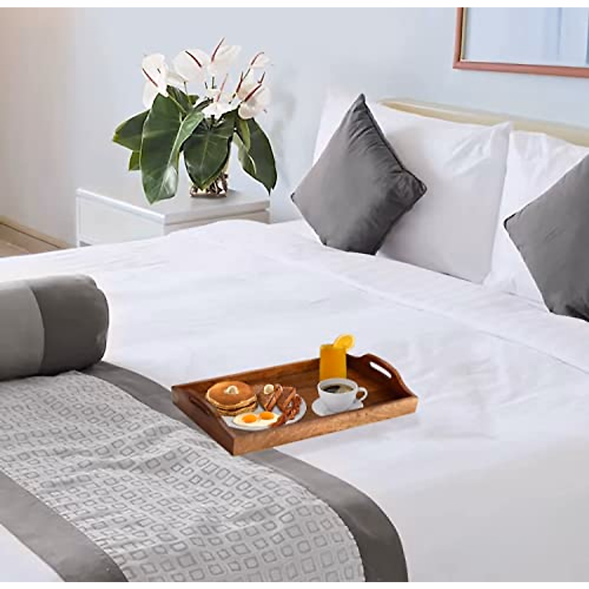 Mascot Hardware Wooden Decorative Tray, Wooden Serving Trays Rectangular Nesting Multipurpose Trays for Kitchen Serving Breakfast Food Bamboo Serving Trays/Platters for All Occasion's 19.75x13.5 Inch.