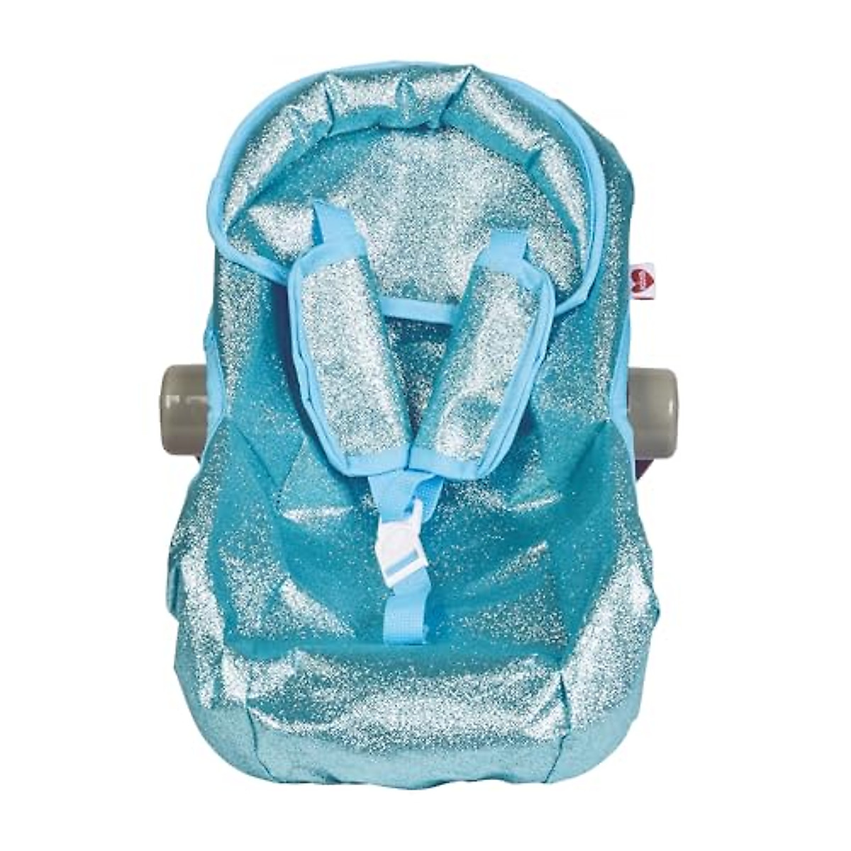 Adora Glam Sparkly & Glittery Aqua Car Seat Carrier, Baby Doll Car Seat That Fits up to 20" Dolls and Stuffed Animals, Birthday Gift for Ages 2+ - Blue Glitter