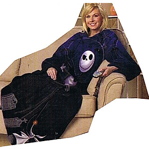 Disney The Nightmare Before Christmas Comfy Blanket with Sleeves ~ Jack Skellington & Zero ~ Unisex Adult Size
