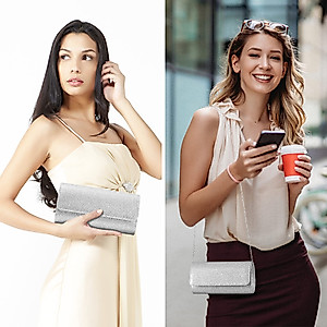 Rdanruy Women Crystal Jewelry Set,Glitter Rhinestone Stretch Bracelet Necklace Dangle Fringe Earrings with Evening Bag for Wedding Party