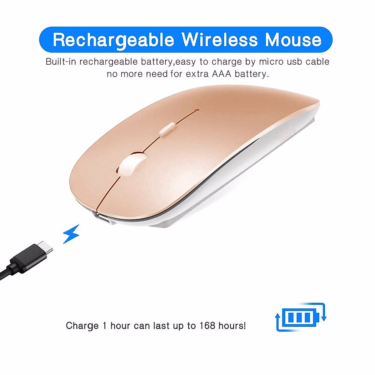 KLO Bluetooth Mouse for MacBook/MacBook air/Pro/iPad, Wireless Mouse for Laptop/Notebook/pc/iPad/Chromebook (BT/B Rose Gold)