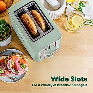 BELLA 2 Slice Toaster with Auto Shut Off - Extra Wide Slots & Removable Crumb Tray and Cancel, Defrost & Reheat Function - Toast Bread, Bagel & Waffle, Sage