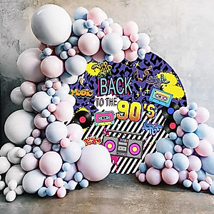 AWERT Polyester Diameter 7ft Round Back to The 90's Backdrop Retro Colorful Graffiti Hip Hop Old Radio Black White Stripes Photo Background 90's Theme Birthday Party Discos Ball Decoration
