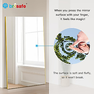 brisafe 71"x40" Full Length Mirror, Oversize Shatterproof Standing Mirror, 0.04mm Nano-Film Ultra Light Mirror for Gym Home Living Room Bedroom, Gold