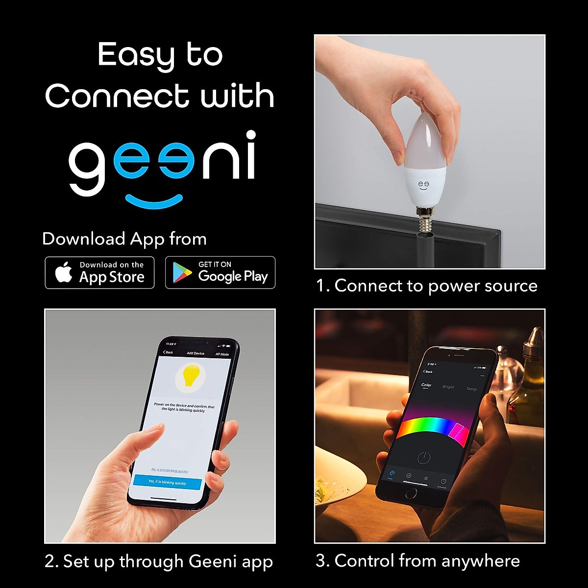 Prisma Plus E12 B11 Candle Wi-Fi Smart Bulb - 40W Color and Tunable White Smart (4-Pack)