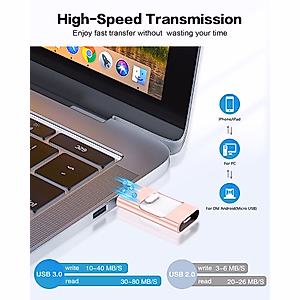 Flash Drive for iPhone 256GB, Photo Stick Thumb Drive USB Stick High Speed Transfer USB Drives External Storage Memory Expansion for iPhone/iPad/PC/Laptop (Pink)