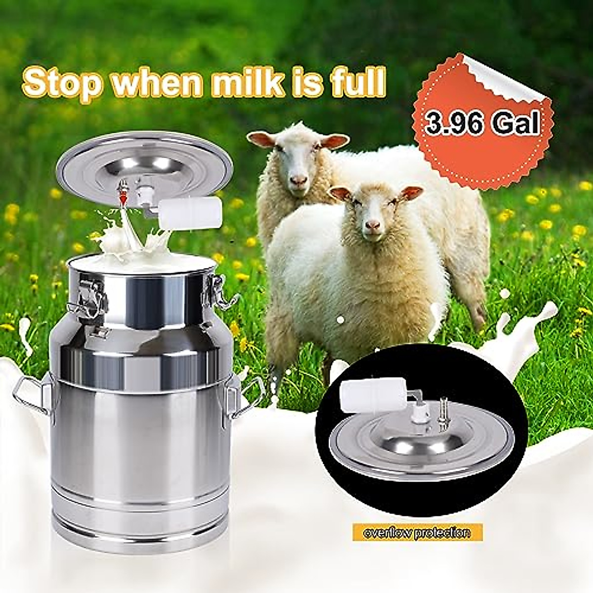NAOEDEAH Electric Goat Milking Machine for Goat Milker 15L Pulsating Automatic Portable Goats Milking Machine Electric Plug-in Adjustable Powerful Pulsation Vacuum Milker Machine (15L for Goat)