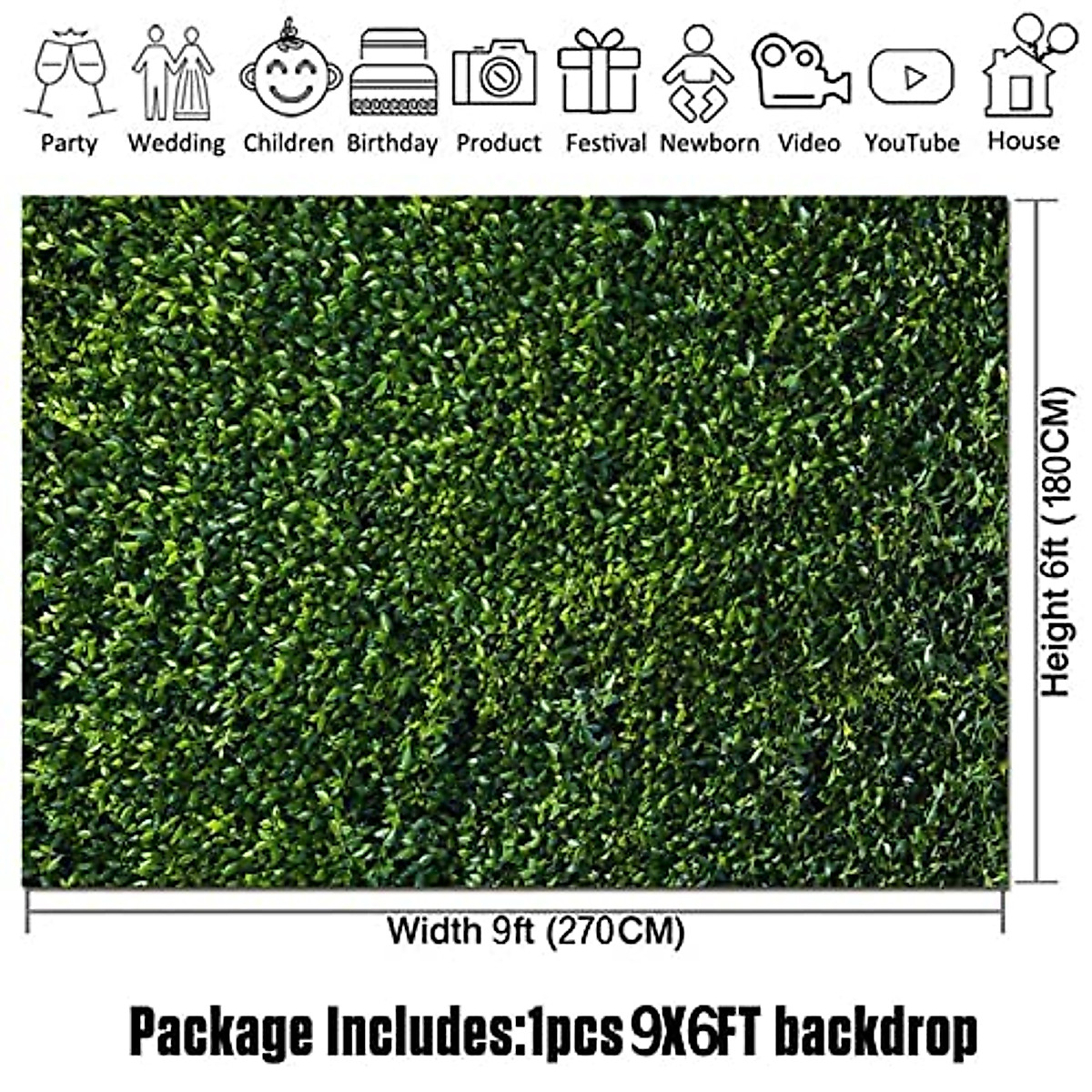HQM 9x6ft 3D Green Leaves Nature Spring Theme Photo Background Wedding Birthday Party Newborn Baby Shower Photography Backdrops Zoo Decor Banner Dessert Cake Table Decor Booth