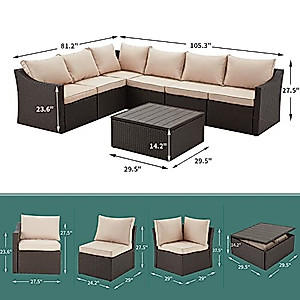 HOMREST 7 Piece Patio Furniture Sets, Outdoor Sectional Set with Adjustable Bracket, PE Rattan Patio Conversation Set, Sofa Set with Storage Coffee Table, for Garden, Lawn, Balcony