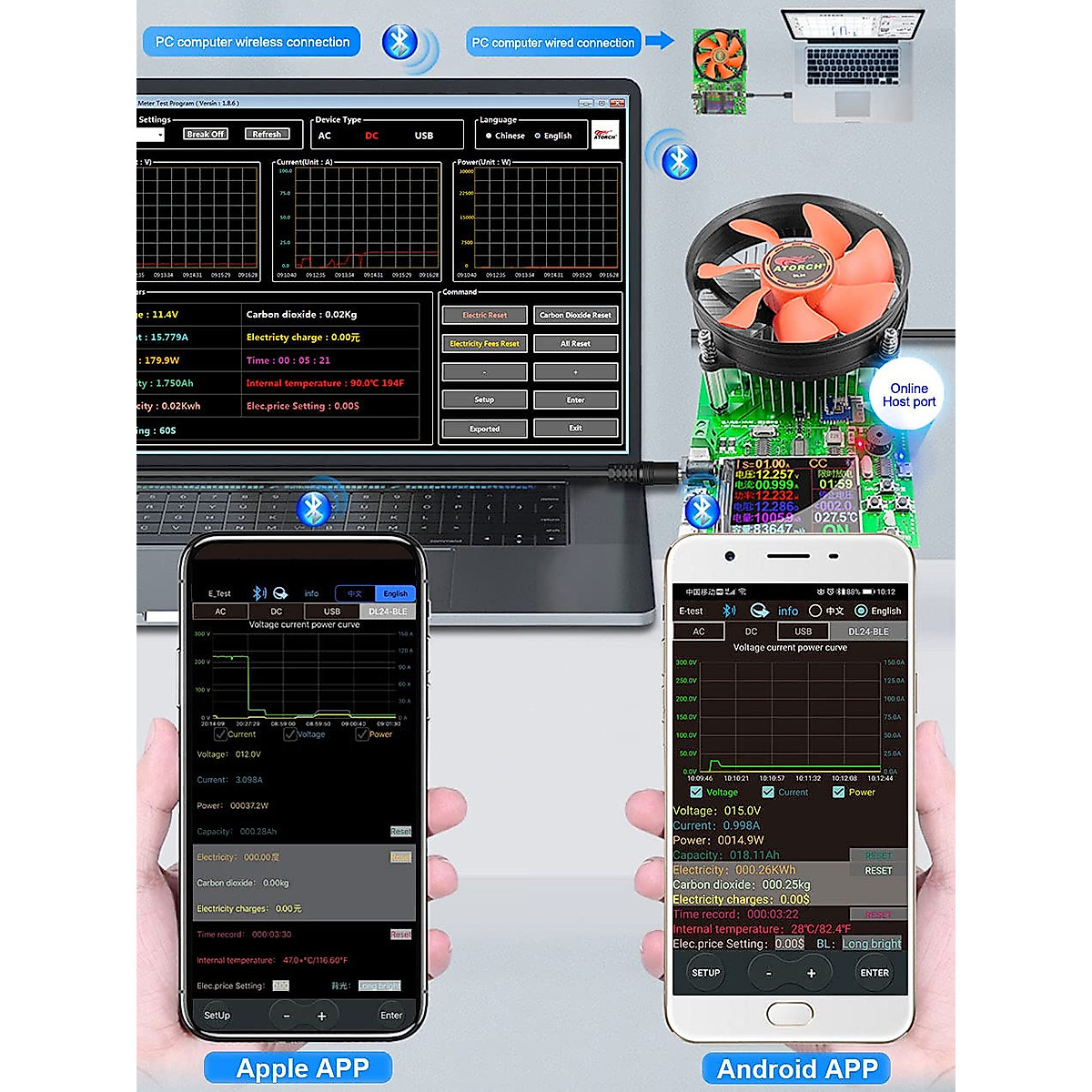 150W 4-Wire Electronic Load Tester 2.4 inch DC Tester APP Electronic Adjustment Constant Load Lithium Battery Capacity Monitor Discharge Charge Power Meter Supply Checker