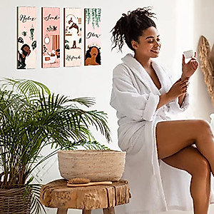 4 Pieces Bathroom Wall Decor Pink Bathroom Decor Boho Bathroom Decor Bathroom Decor Wall Art Print Black Women Bathroom Signs African American Wood Plaque Bathroom Hanging Decors for Home Girls Spa