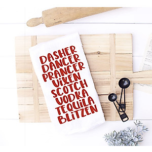 Handmade Funny Dasher Dancer Christmas Drinking Kitchen Towel - Cotton Bar Towel for Kitchen - 28x28 Inch Perfect for Hostess Housewarming Christmas Mother’s Day Birthday (Dasher Dancer Prancer...)