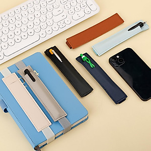 NQEUEPN 6pcs Elastic Band Pen Holders, Detachable Journal Pen Holder Leather Pen Case Single Pen Sleeve Single Pen Pouch for Journals, Notebooks, Notepads, Binders, Books