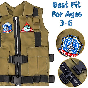 Liberty Imports Fighter Jet Pilot Kids Boy Costume Deluxe Dress Up, Air Force Military Role Play Set with Helmet, Toy Gun, Weapons, Accessories (9 Pcs)