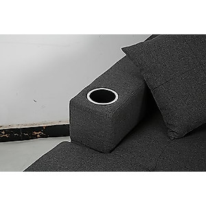 Morhome Convertible Sectional 97.2" L-Shape Sofa 4-Seat Couch with one Lumbar Pad Fabric Upholstered for Living Room, Apartment, Office, Creamy-Beige