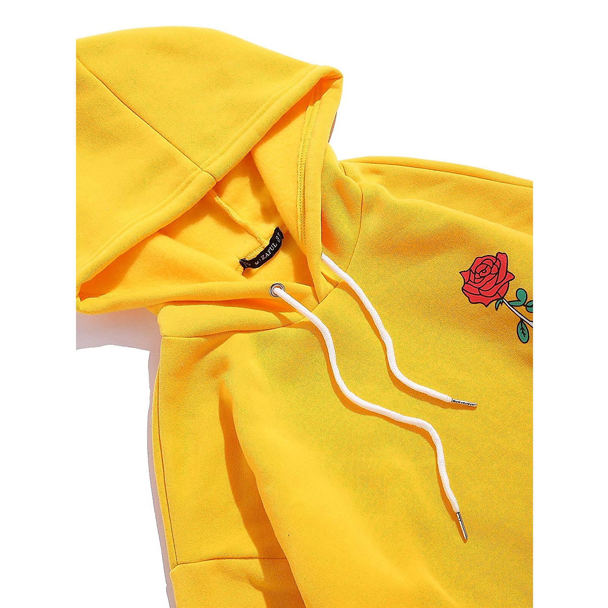 ZAFUL Men's Fleece Hoodie Unisex Rose Letter Print Hooded Pullover Kangaroo Pocket Sweatshirt Yellow XL