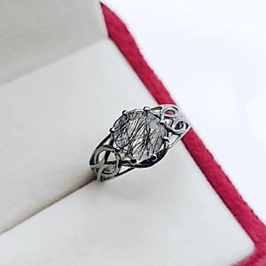 Natural Black Rutilated Quartz Ring For Women Round Shaped Gold Ring 925 Sterling Silver Ring Delicate Ring Statement Ring Promise Ring For Women Gift By FOREVER GEMS & JEWELS Rose Gold/Green/White