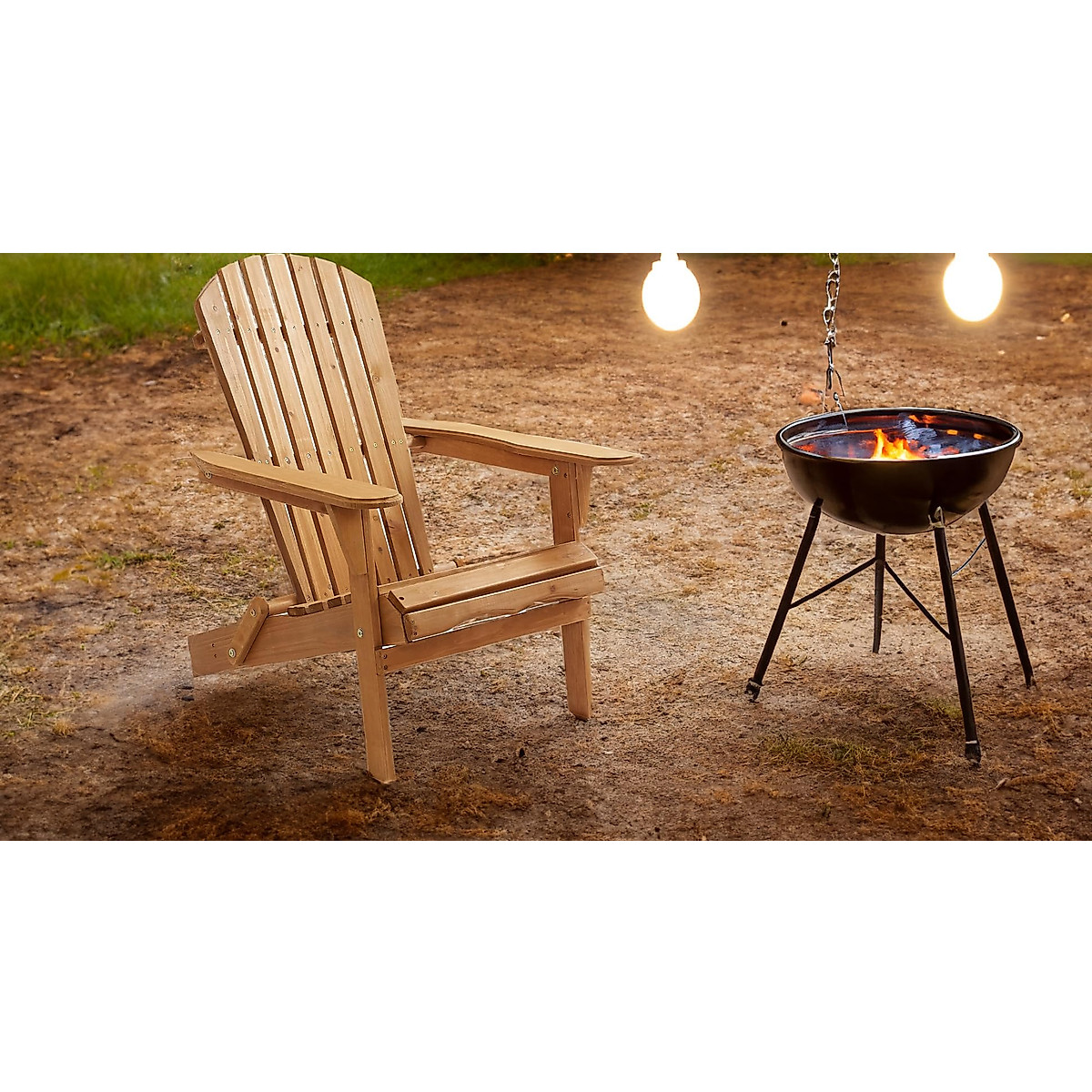 BTEXPERT Folding Adirondack Chair Half Assembled Lounge Chair Outdoor Wooden Patio Chair for Lawn Garden Backyard Deck Fire Pit Pool Beach 350lb Weight Capacity Set of 2