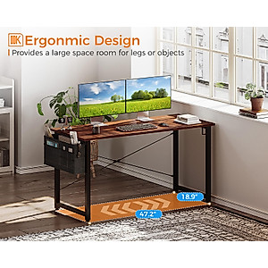 ODK Computer Desk Large Office Desk, 48 Inch Gaming Desk with Storage, Modern PC Desk Work Table with Headphone Hook for Home Office, Deep Brown