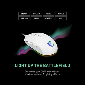 MSI Clutch GM11 White Gaming Mouse, 5000 DPI, 10M Omron Switches, Optical Sensor, Symmetrical Ergonomic Design, RGB Mystic Light Compatible,Black